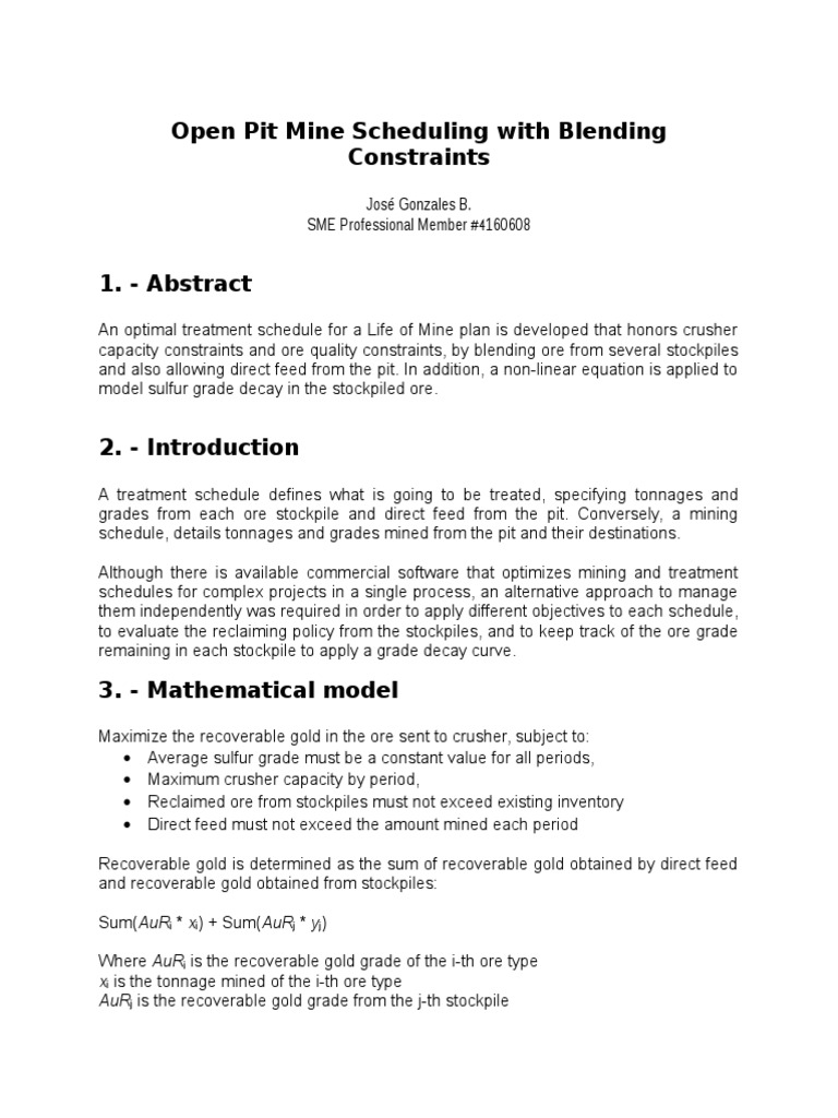 Open Pit Mine Planning With Blending Constraints | PDF | Mathematical ...