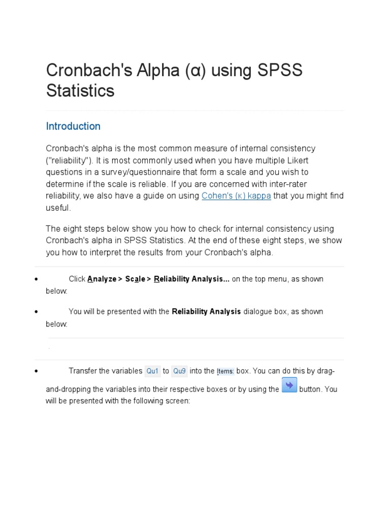 Cronbach's Alpha in SPSS Guide | PDF | Cronbach's Alpha | Spss