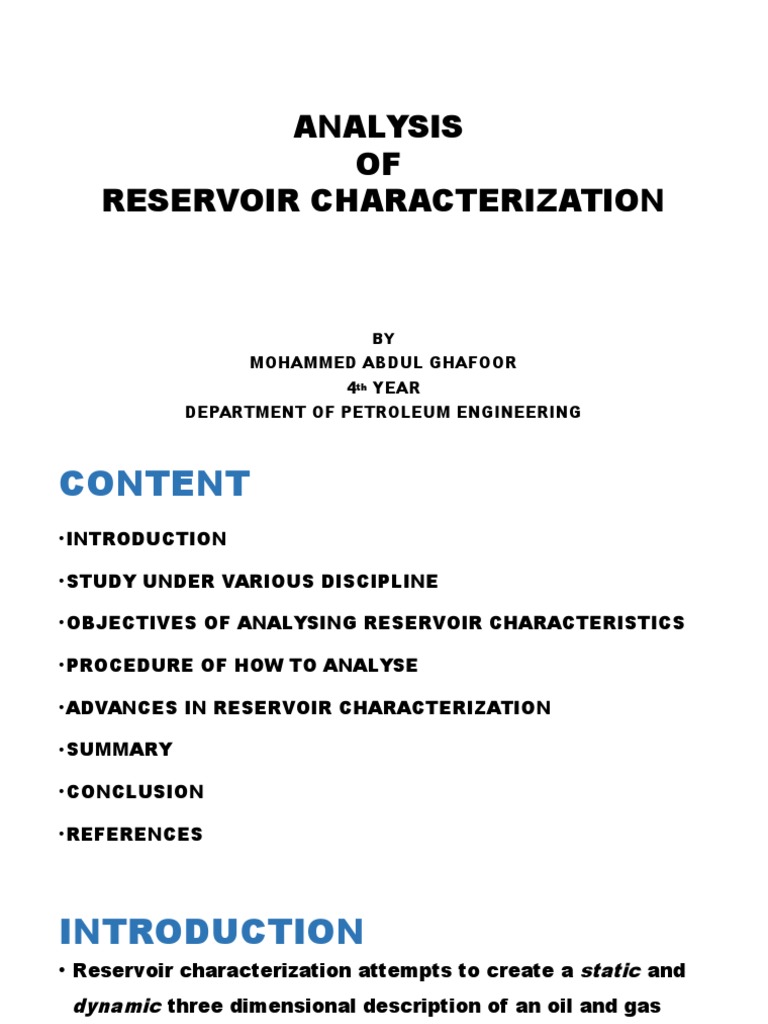 Analysis of Reservoir Characterization | PDF | Petroleum Reservoir ...