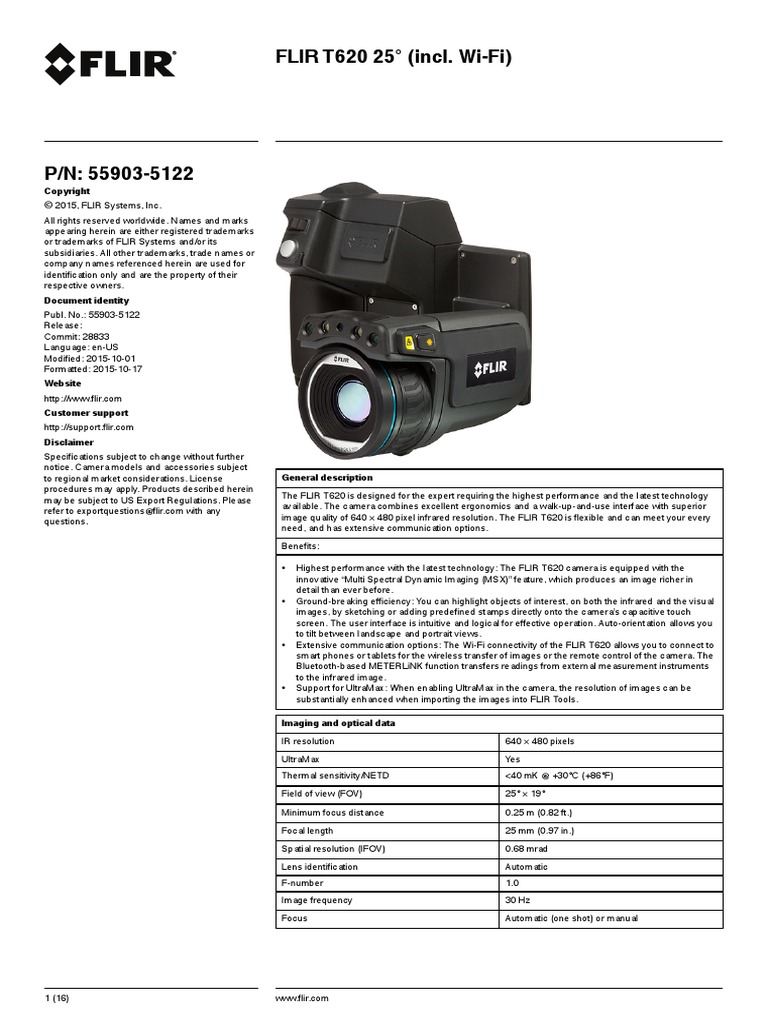 FLIR T620 25° (Incl. Wi-Fi) | PDF | Image Resolution | Battery Charger