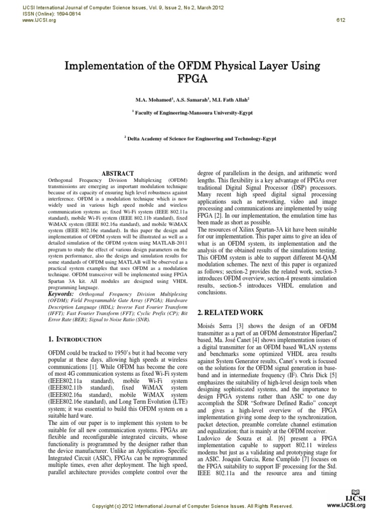 Implementation of The OFDM Physical Layer Using Fpga | PDF | Orthogonal Frequency Division ...