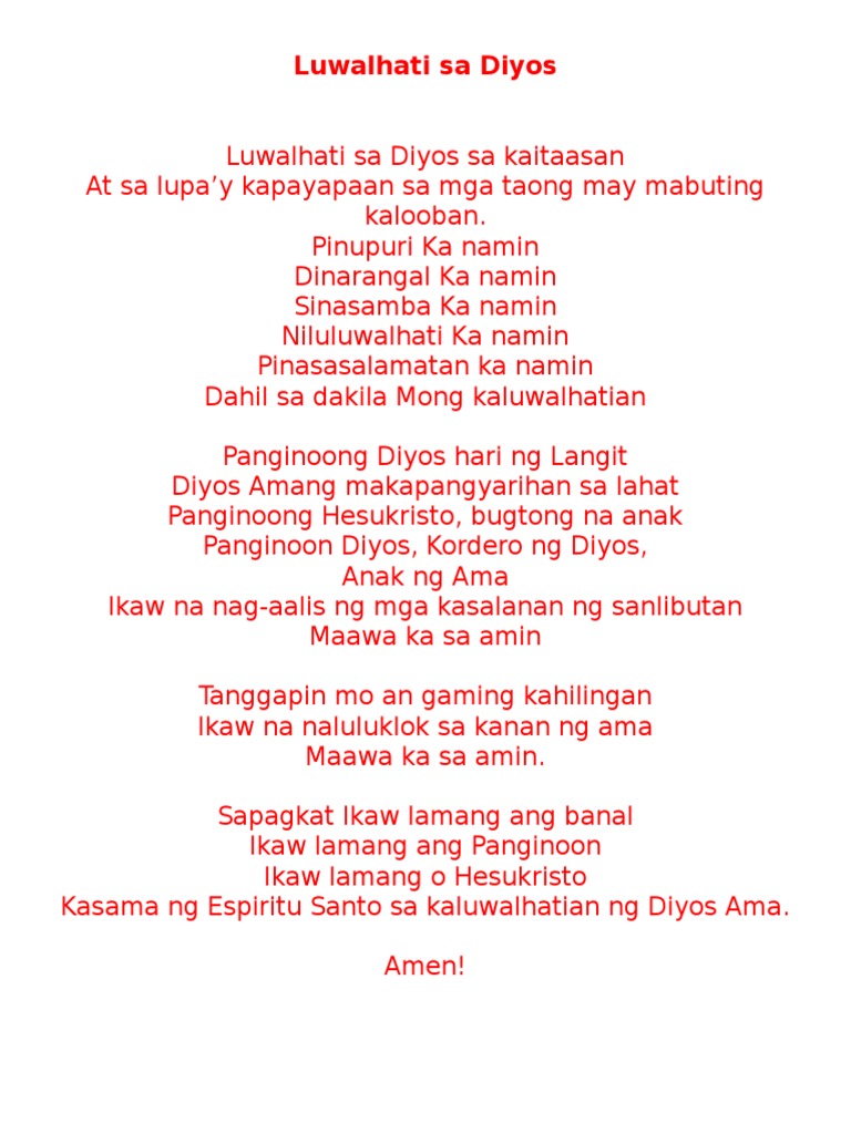 Luwalhati Sa Diyos | PDF