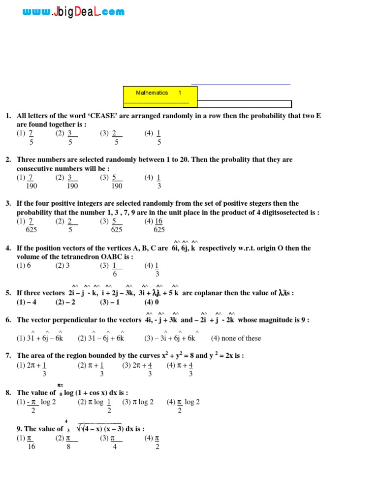 SRMJEEE Sample Paper 6 (Model Paper Maths 1) | PDF