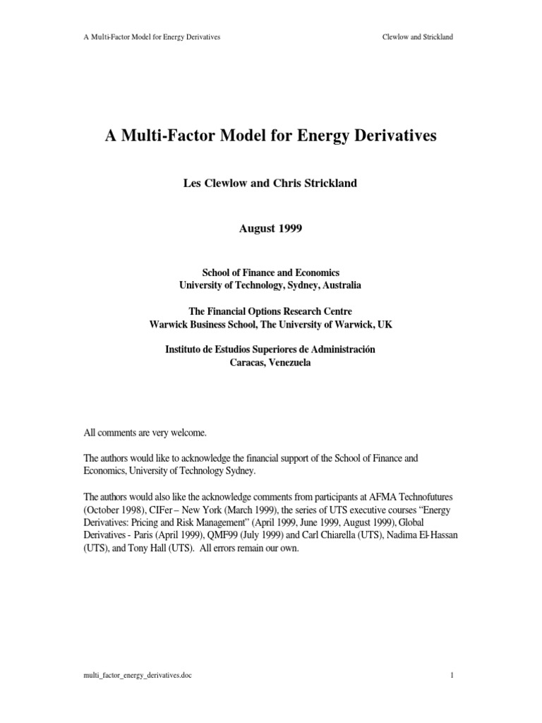 0082 A Multi-Factor Model For Energy Derivatives | PDF | Eigenvalues ...
