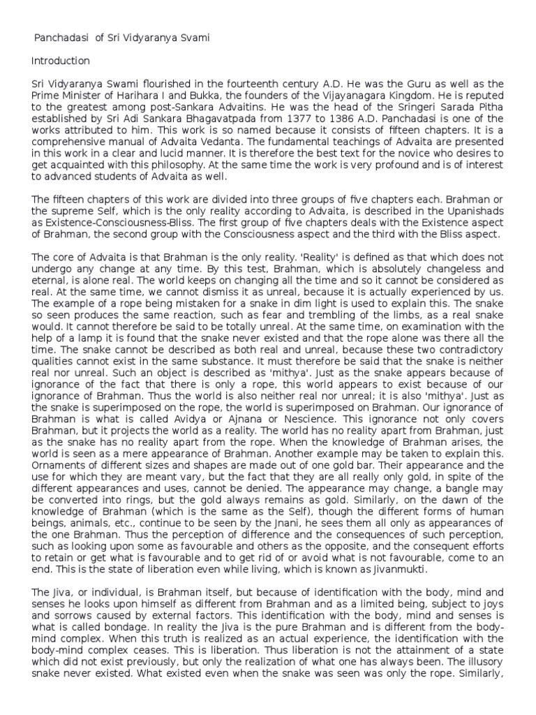 Overview of Panchadasi by Vidyaranya | PDF | Advaita Vedanta | Brahman