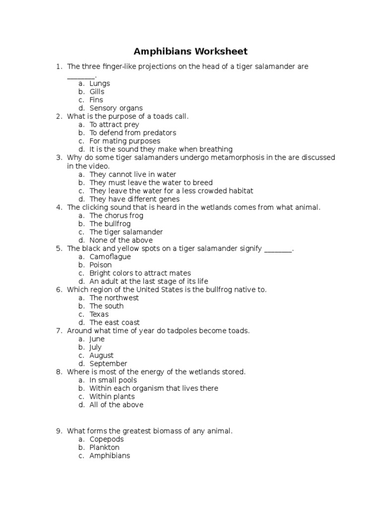 Amphibians Quiz: Facts & Adaptations | PDF