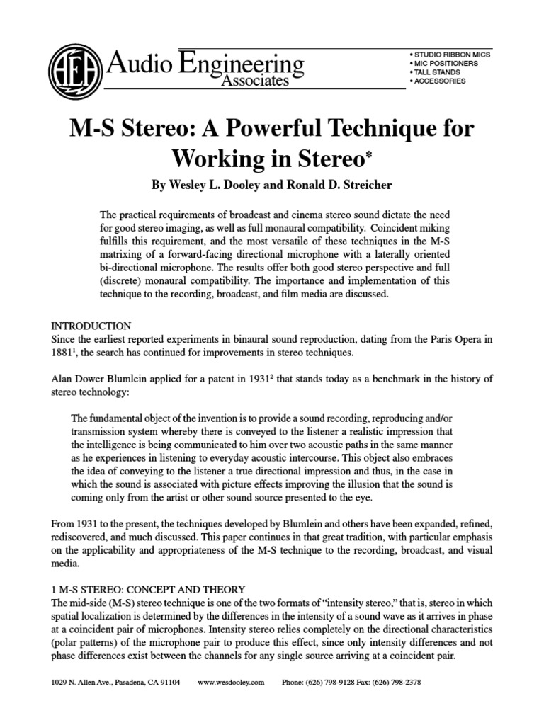 M-S Stereo Technique Explained | PDF