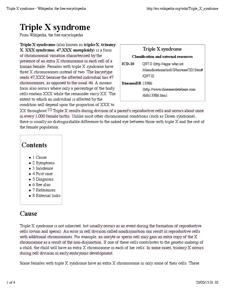 Wikipedia - Triple X Syndrome (CHECKED) | PDF | Genetics | Diseases And ...