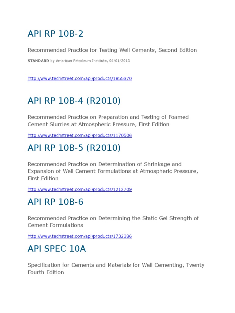 API RP 10B-2: STANDARD by American Petroleum Institute, 04/01/2013 | PDF