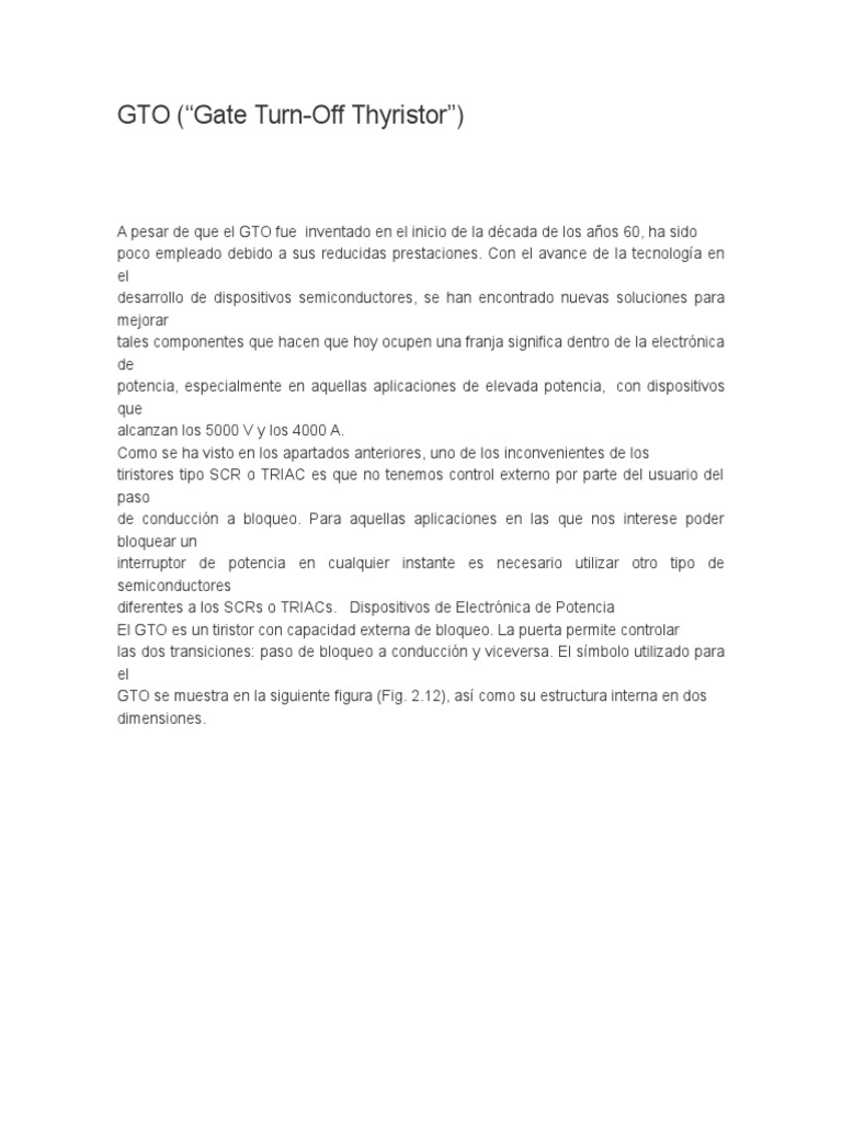 GTO ("Gate Turn-Off Thyristor") | PDF | Electricidad | Electromagnetismo