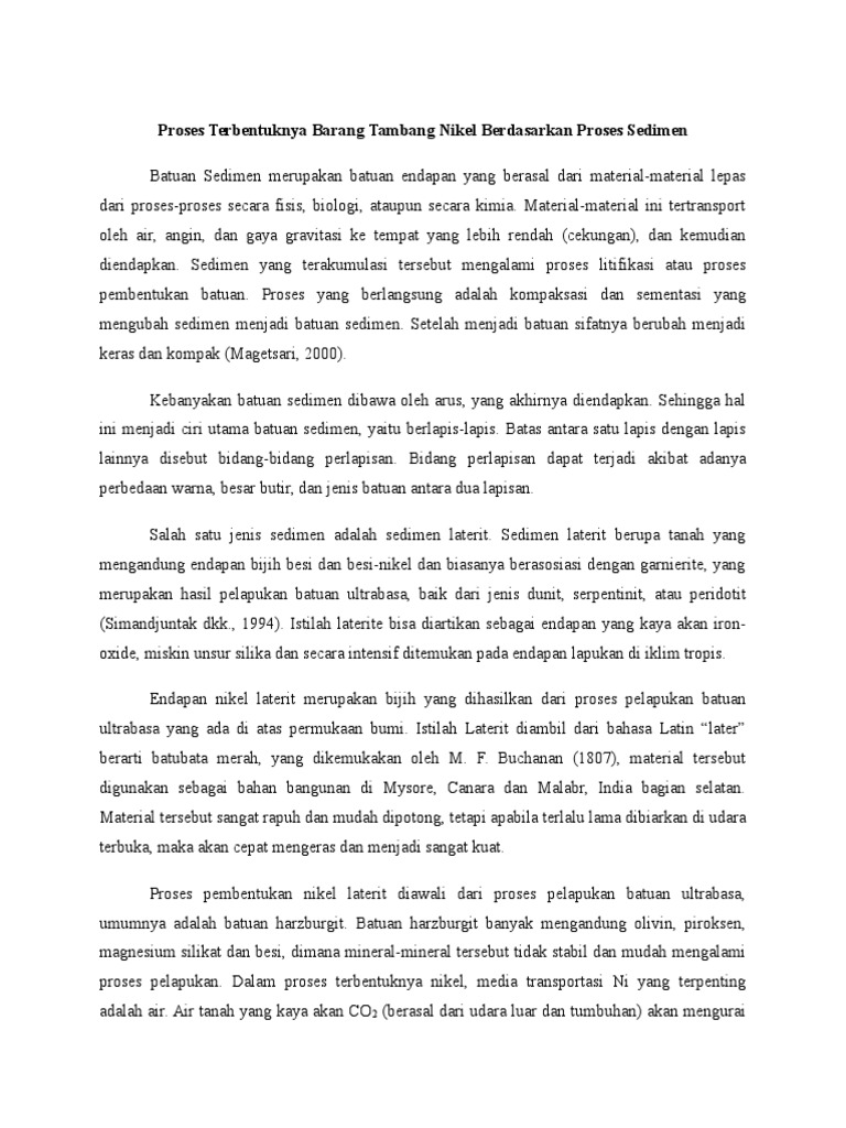Proses Terbentuknya Barang Tambang Nikel Berdasarkan Proses Sedimen | PDF