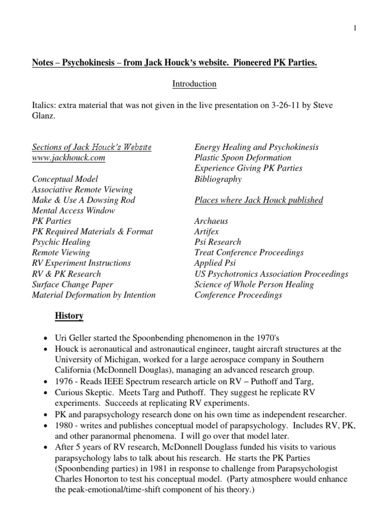 Jack Houck's Psychokinesis Insights | PDF | Parapsychology | Dislocation