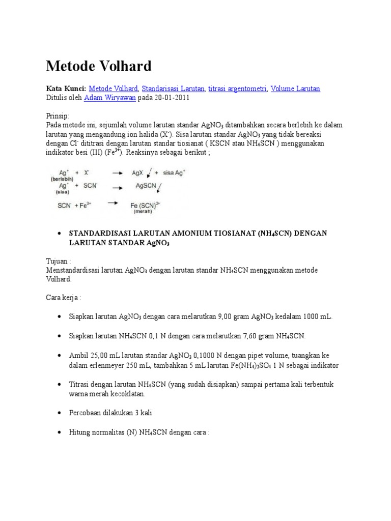 Titrasi Argentometri Metode Volhard | PDF | Memasak, Makanan, & Anggur ...