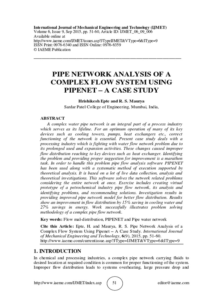 Pipe Network Analysis of A Complex Flow System Using Pipenet - A Case ...