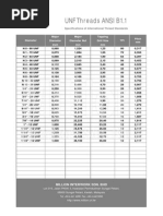 UNF Thread Sizes Chart ANSI/ASME B1.1 | PDF