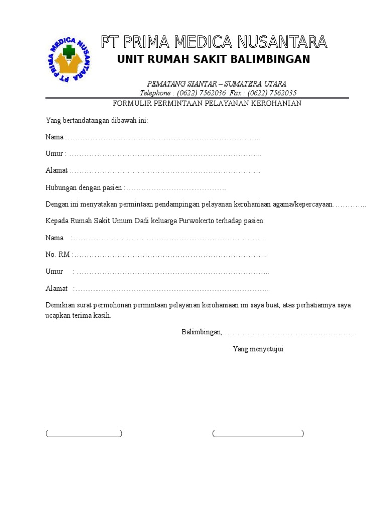 Formulir Permintaan Pelayanan Kerohanian | PDF