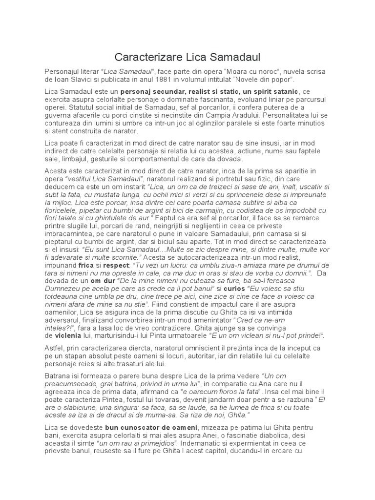 Caracterizare Lica Samadaul | PDF