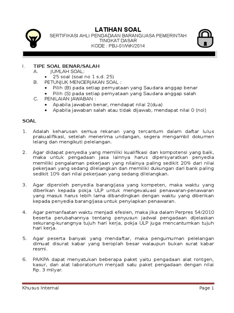 Latihan Soal PBJ | PDF