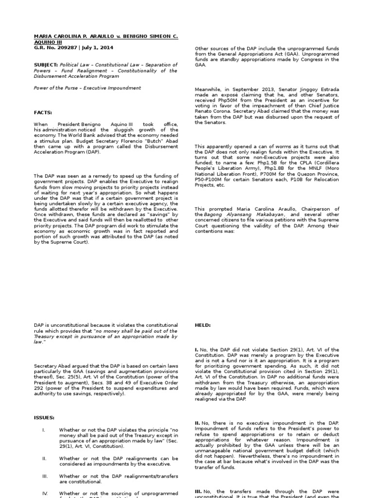 CASE DIGESTS (PDAF and DAP) | PDF | United States Congress | American ...
