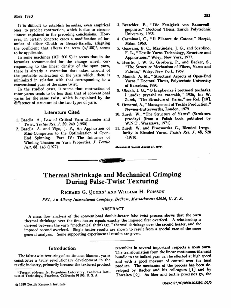 Thermal Shrinkage and Mechanical Crimping During False-Twist Texturing ...