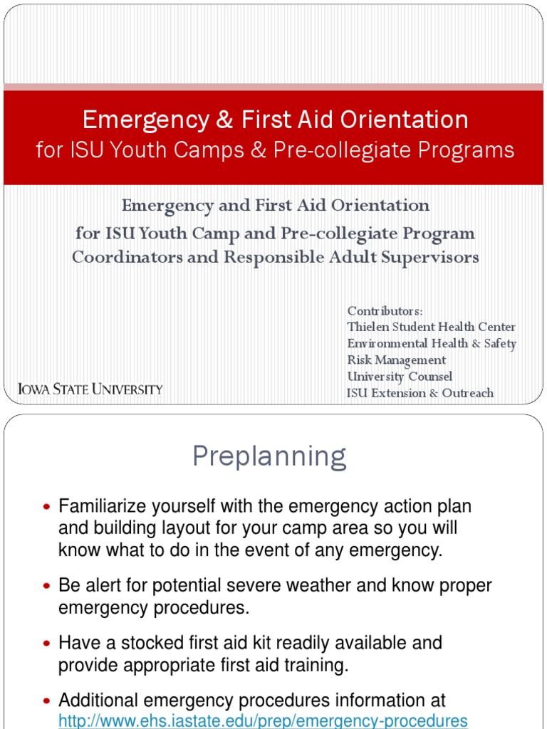 Emergency First Aid Orientation Creating A Plan ISU Youth Programs ...