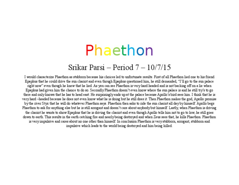 Phaethon Greek Mythology Essay | PDF