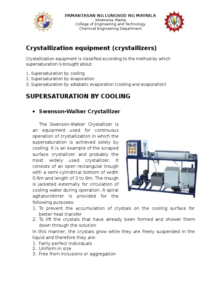 Swenson-Walker Crystallizer Overview | PDF | Crystallization | Chemistry
