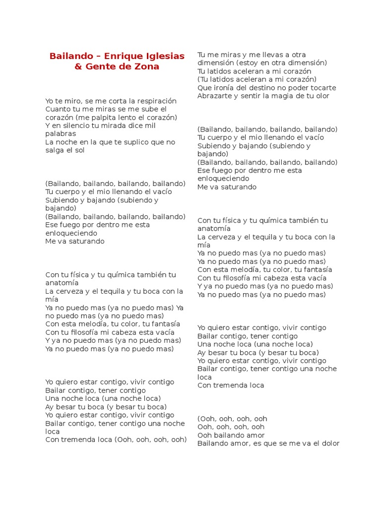 Letra Bailando - Enrique Iglesias | PDF