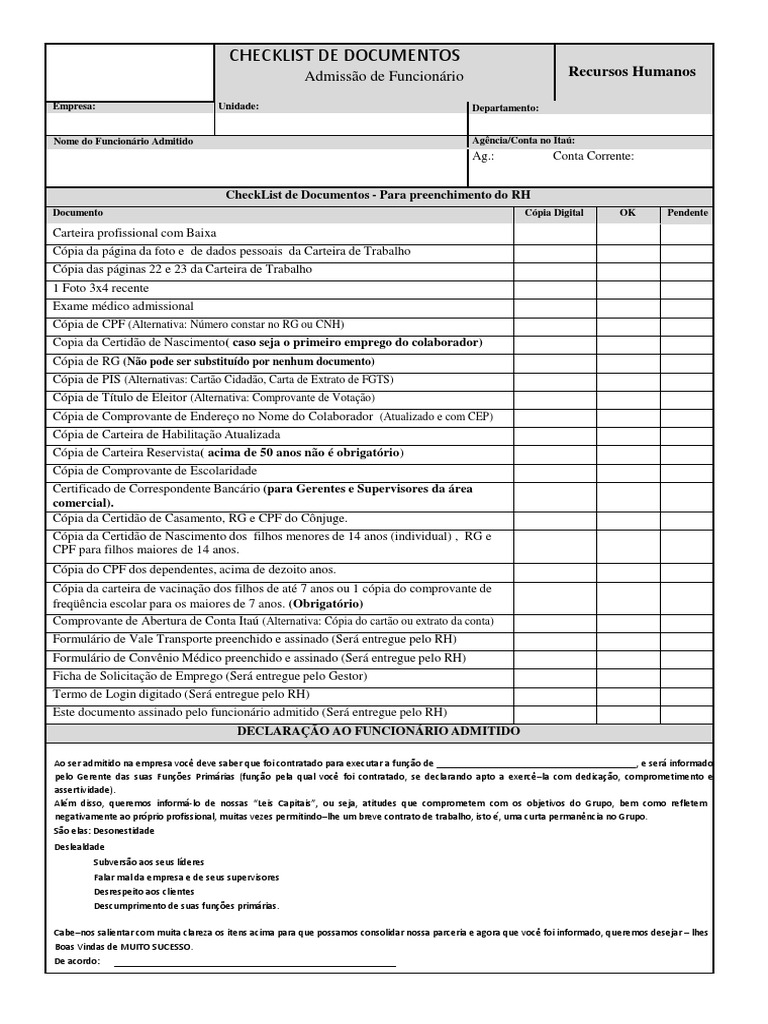 5 - Checklist de Documentos - Admissão Pessoal | PDF | Business
