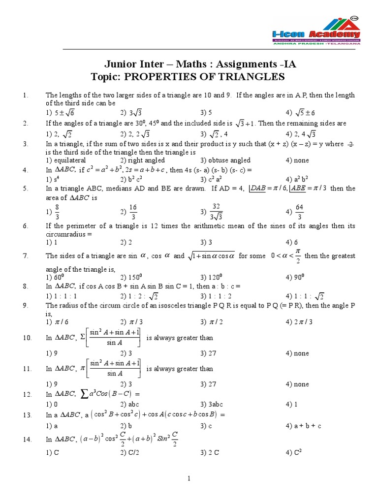 Properties of Triangles | PDF | Sine | Triangle