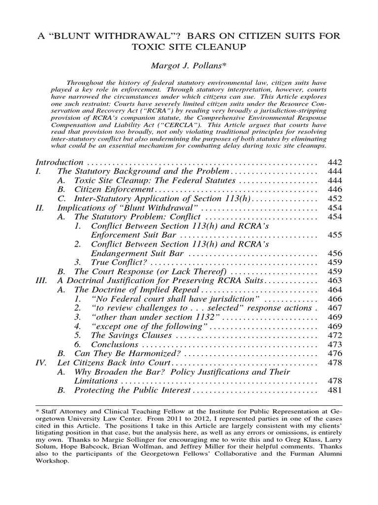 Bars On Citizen Suits For Suits Fot Txic Site Cleran Up | PDF ...