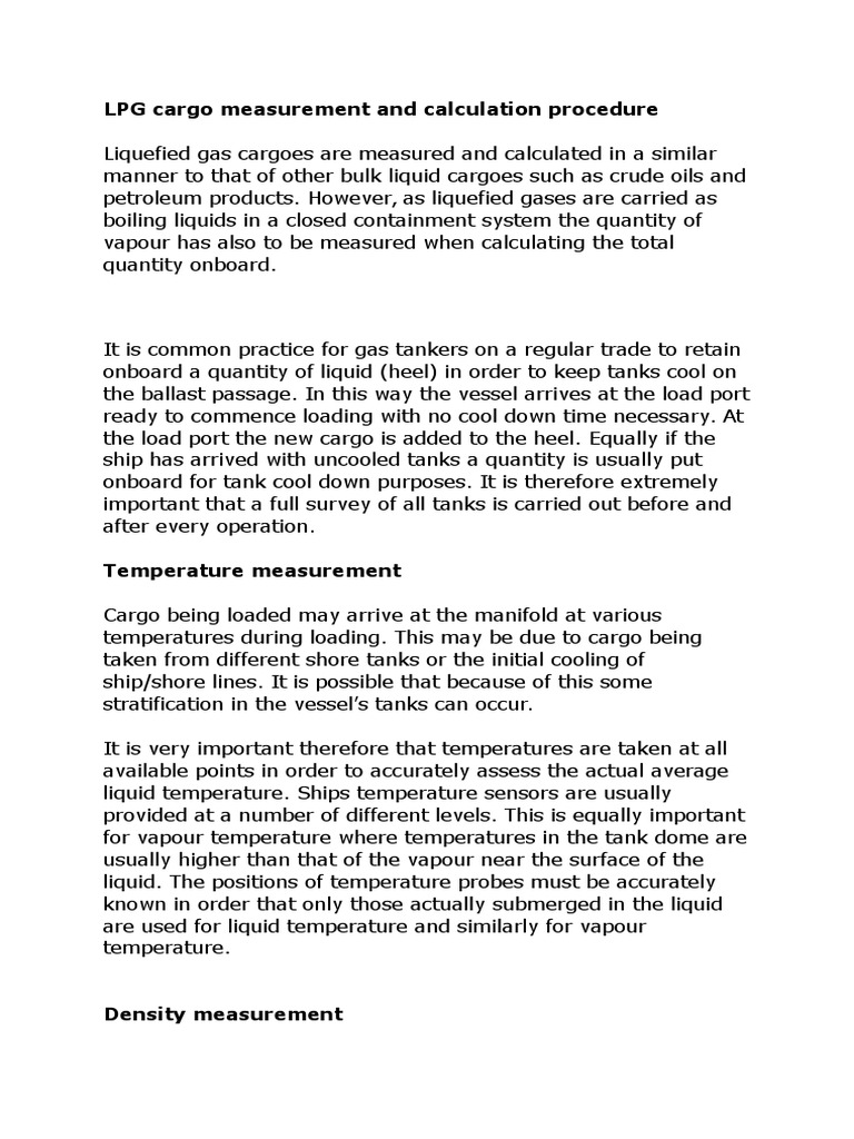 LPG Cargo Measurement and Calculation Procedure | PDF | Density | Liquids