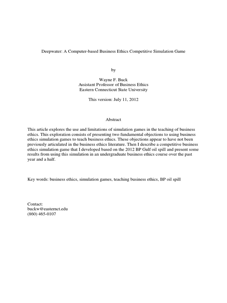 Deepwater-A Business Ethics Simulation Game-Libre | PDF | Business ...