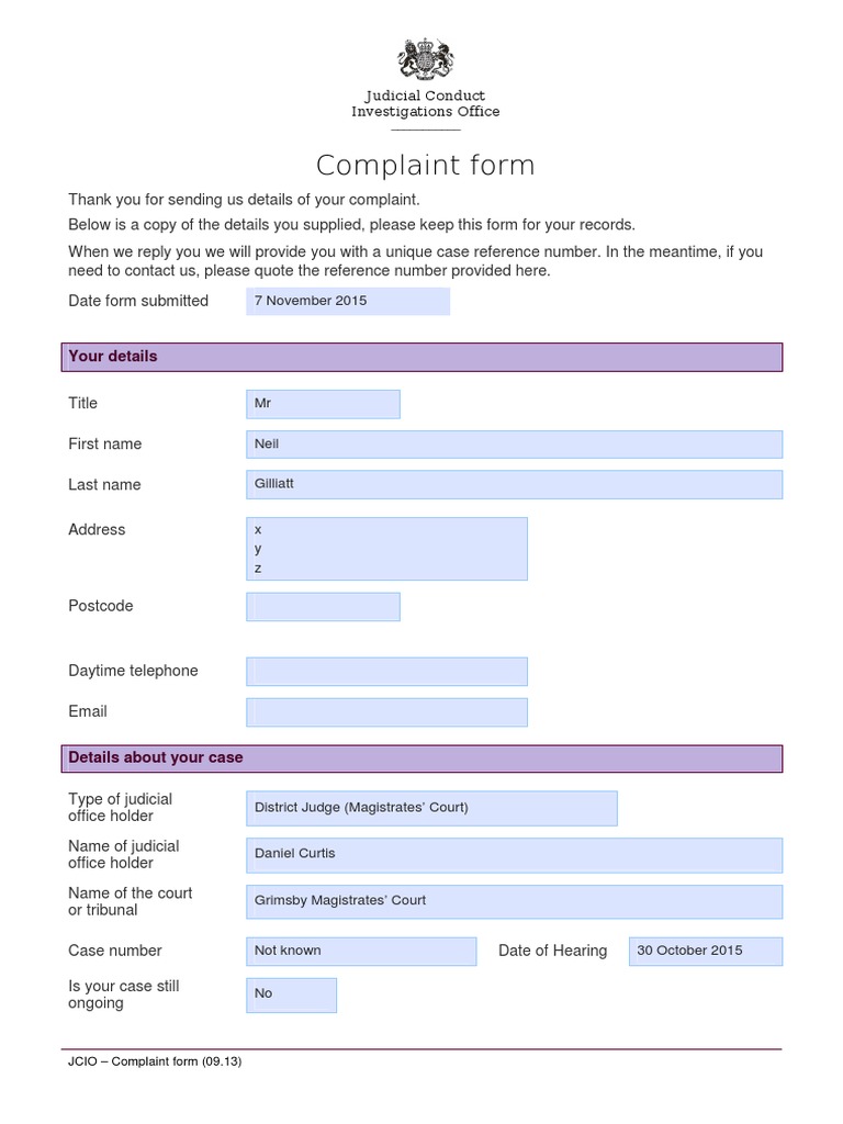 Judicial Conduct Complaint – Redact | Magistrate | Complaint