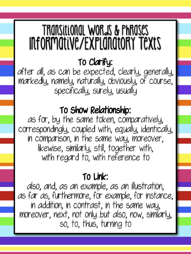 Expository Transitions List | PDF | Language Arts & Discipline