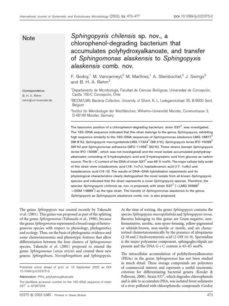 Sphingopyxis Chilensis SP Nov. | PDF | Polymerase Chain Reaction | Species