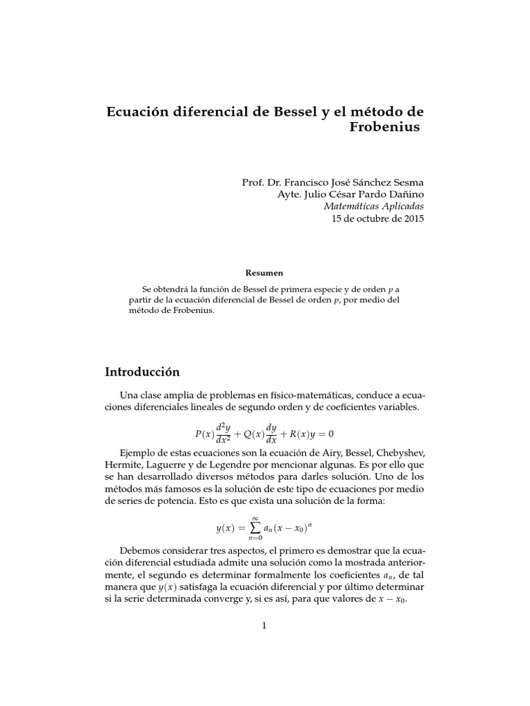 Ecuación Diferencial de Bessel y El Método de Frobenius | PDF ...