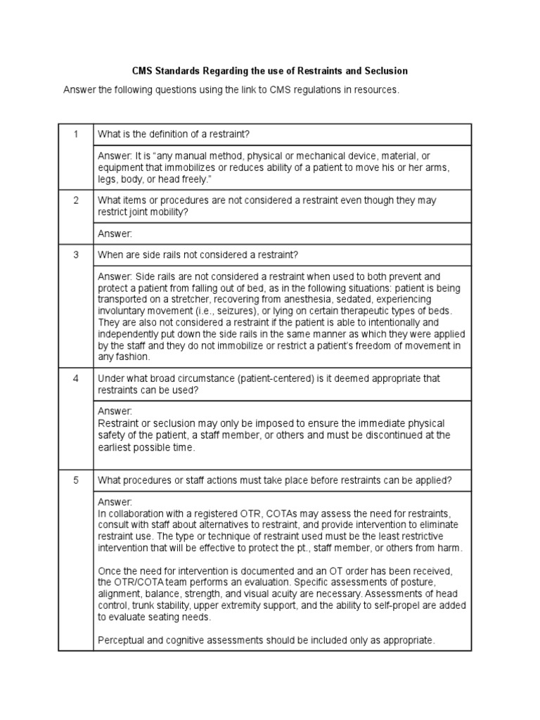 CMS Standards Regarding The Use of Restraints and Seclusion | PDF ...