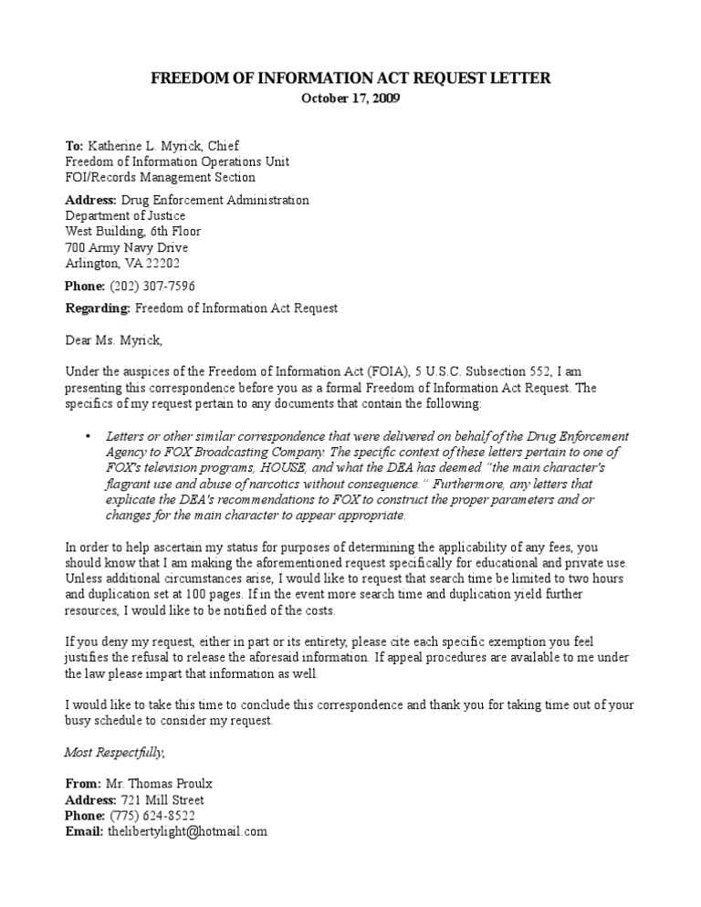 Original DEA FOIA Request Letter