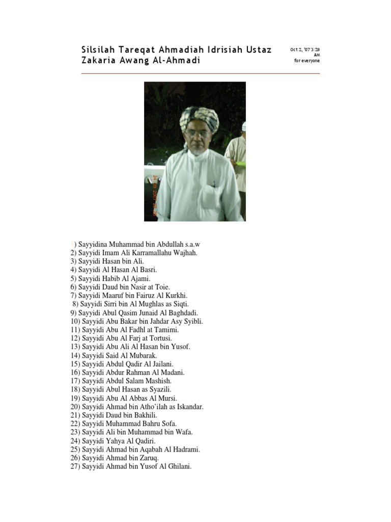 Silsilah Tareqat Ahmadiah Idrisiah Ustaz Zakaria Awang Al | PDF