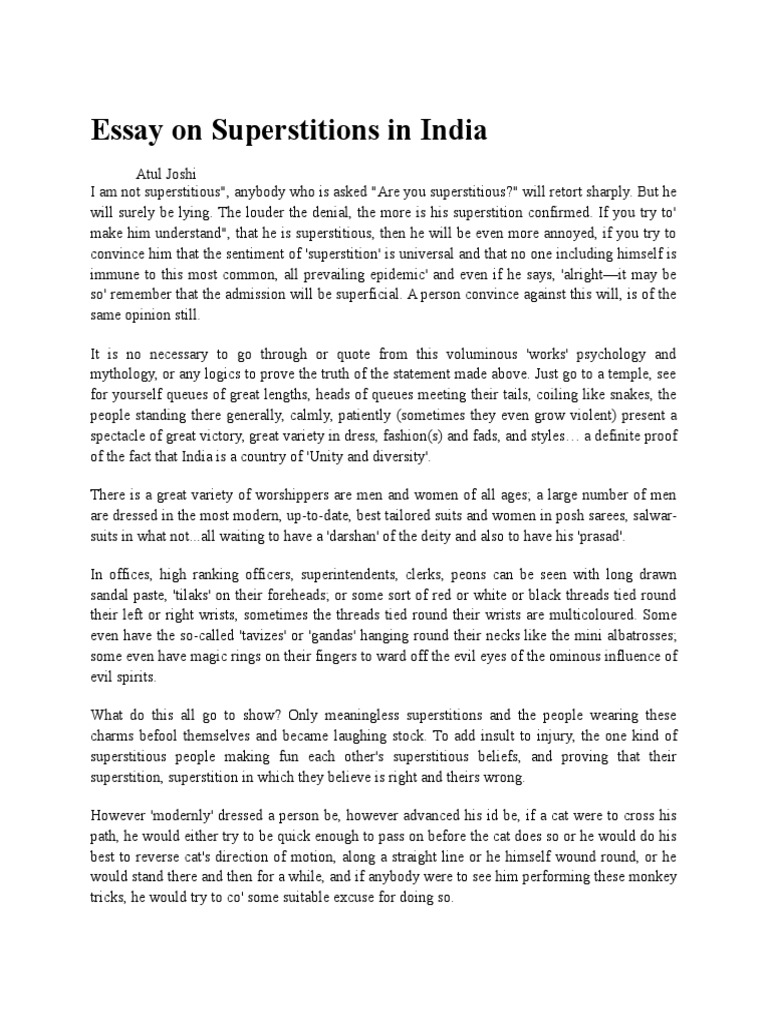 Essay On Superstitions in India | PDF | Superstitions | Religion And Belief