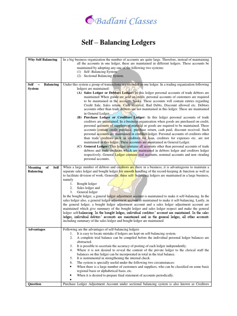 8 Self Balancing Ledger | PDF | Debits And Credits | Bad Debt