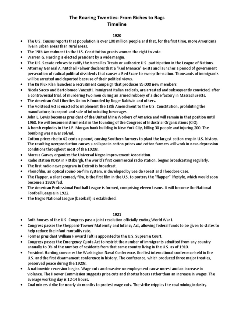 1920s Timeline | PDF | The United States | Roaring Twenties