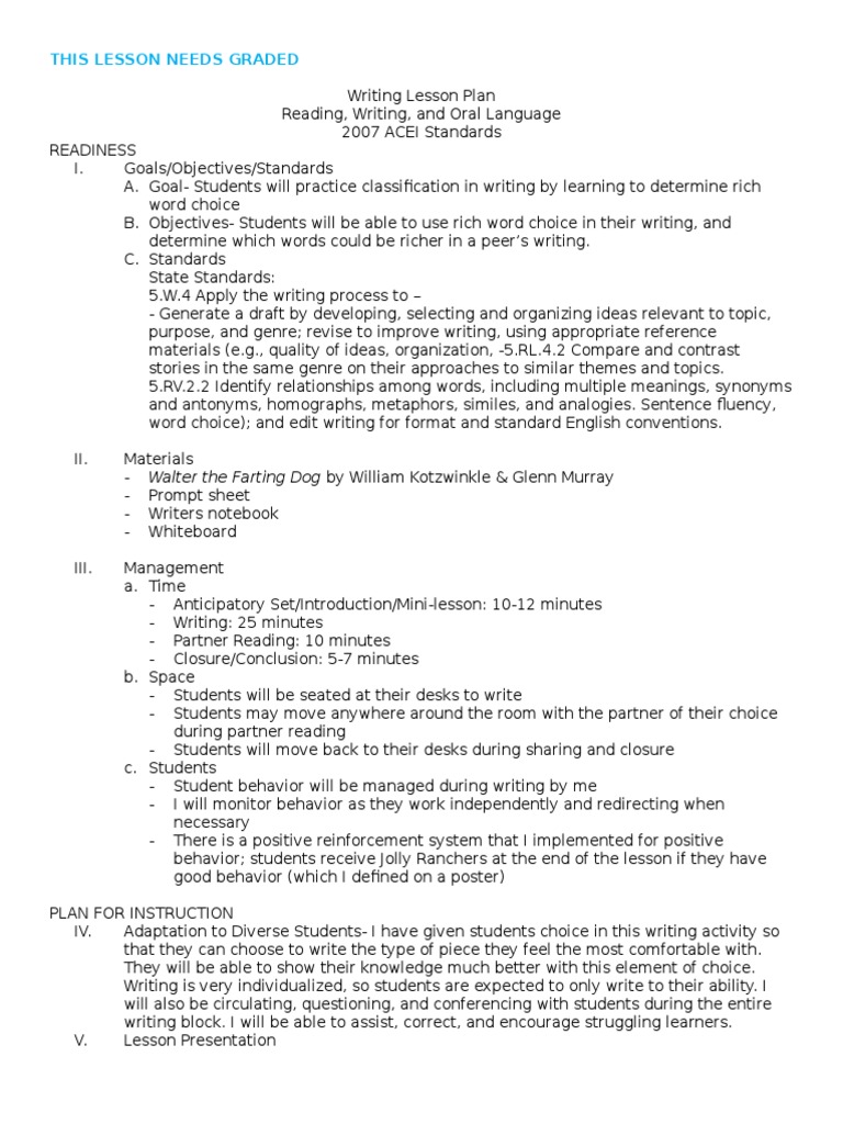 Writing Lesson Plan | PDF | Lesson Plan | Pedagogy