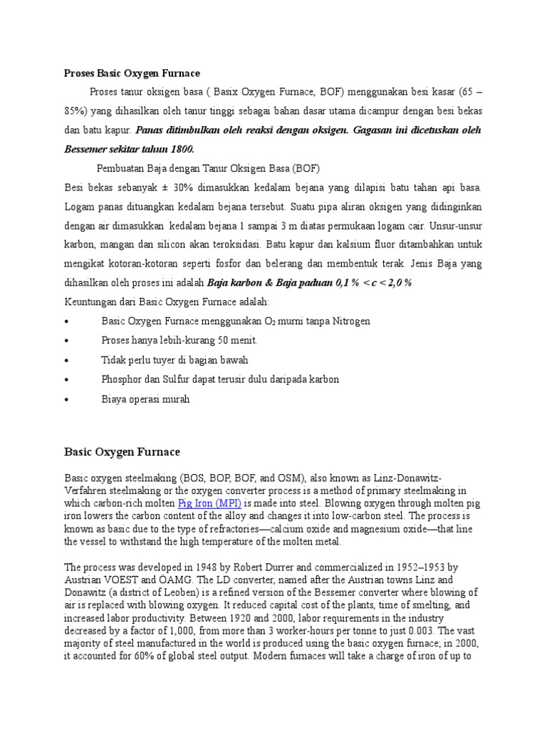 Proses Basic Oxygen Furnace | PDF | Steelmaking | Transition Metals