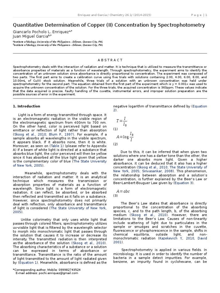 Chem 26.1 Experiment 11 Formal Report | PDF | Spectrophotometry ...