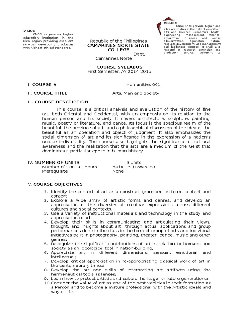 SYLLABUS (Arts, Man and Soceity) | PDF | Humanities | Cognition