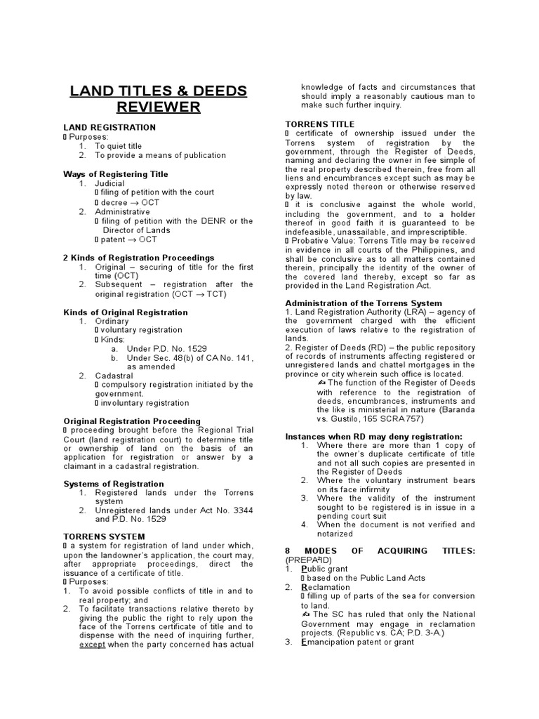 Land Titles and Deeds Registration Guide | PDF | Title (Property) | Deed