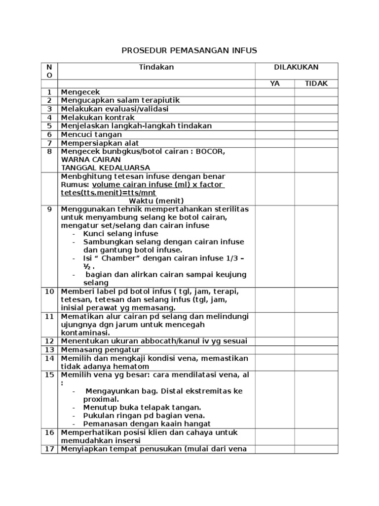 Prosedur Pemasangan Infus | PDF