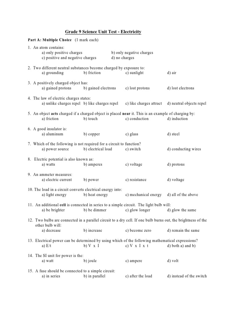 SNC1D Electricity Test 2 | PDF | Electric Current | Electric Charge